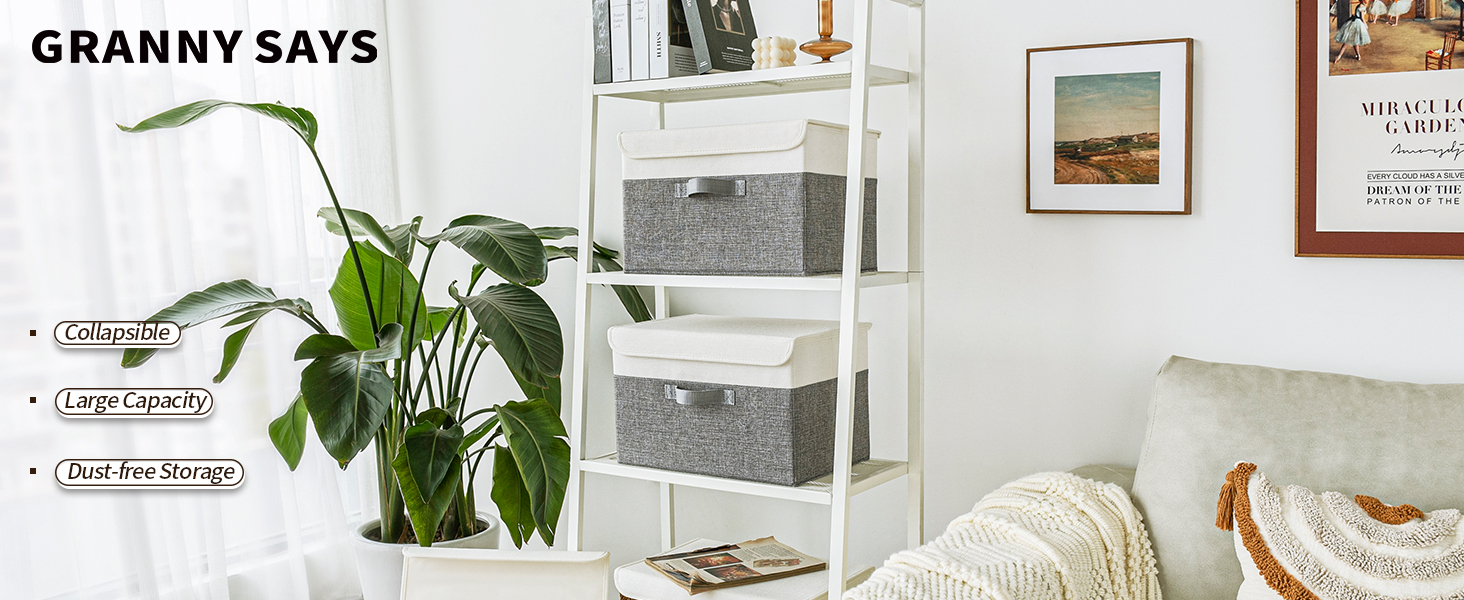 GRANNY SAYS Storage Bins with Lids, Pack of 2 White/Grey Fabric Storage ...