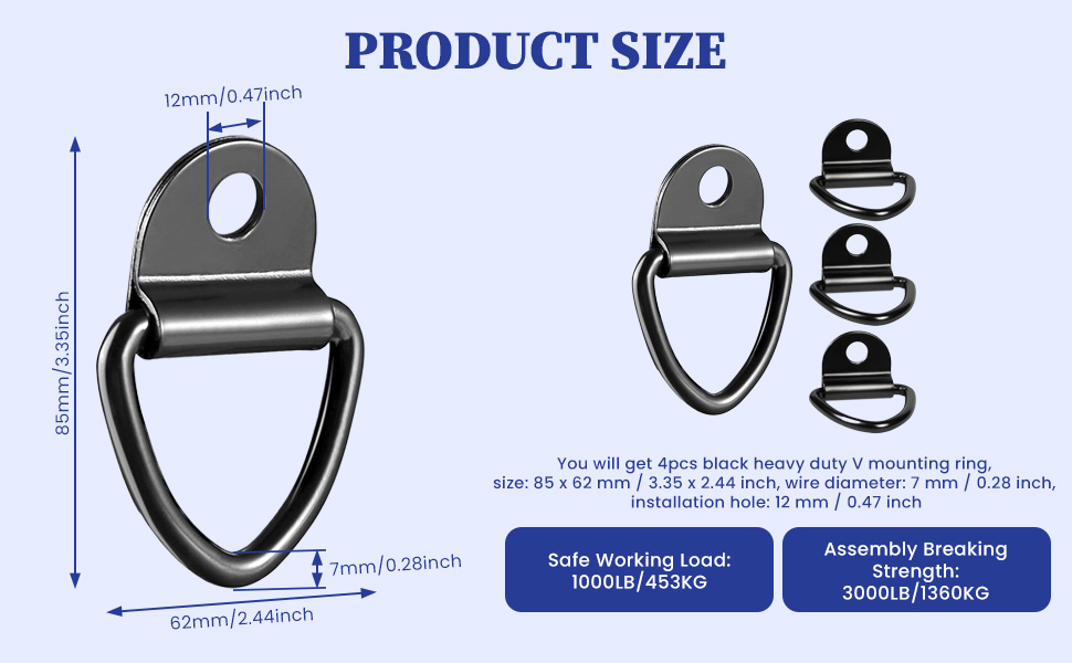 Wadafen 4 Pcs Heavy Duty Lashing D Rings, Steel Tie Down Hooks, Cargo Tie Down Rings, Truck Load ...