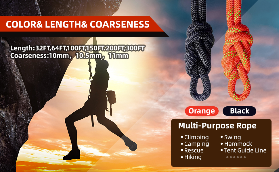 Amazon.com: FUEMEILY UIAA Static Climbing Rope 11mm, 45M(150FT) Nylon ...