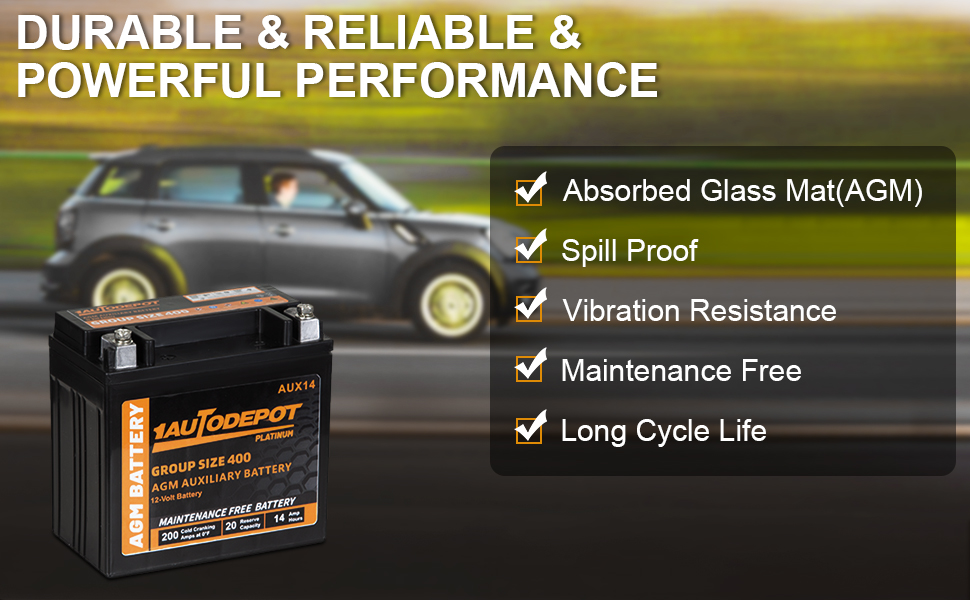 Amazon.com: 1AUTODEPOT AUX14 Auxiliary Battery, BCI Group 400 AGM Battery, 200CCA, 20RC,12V 14Ah ...