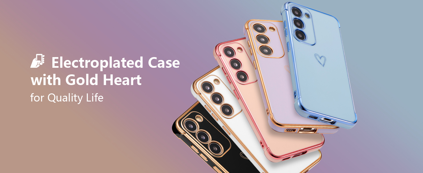 Amazon.com: DEFBSC Compatible with Samsung Galaxy S23 Plus Case with Gold Heart, Luxury Plating ...