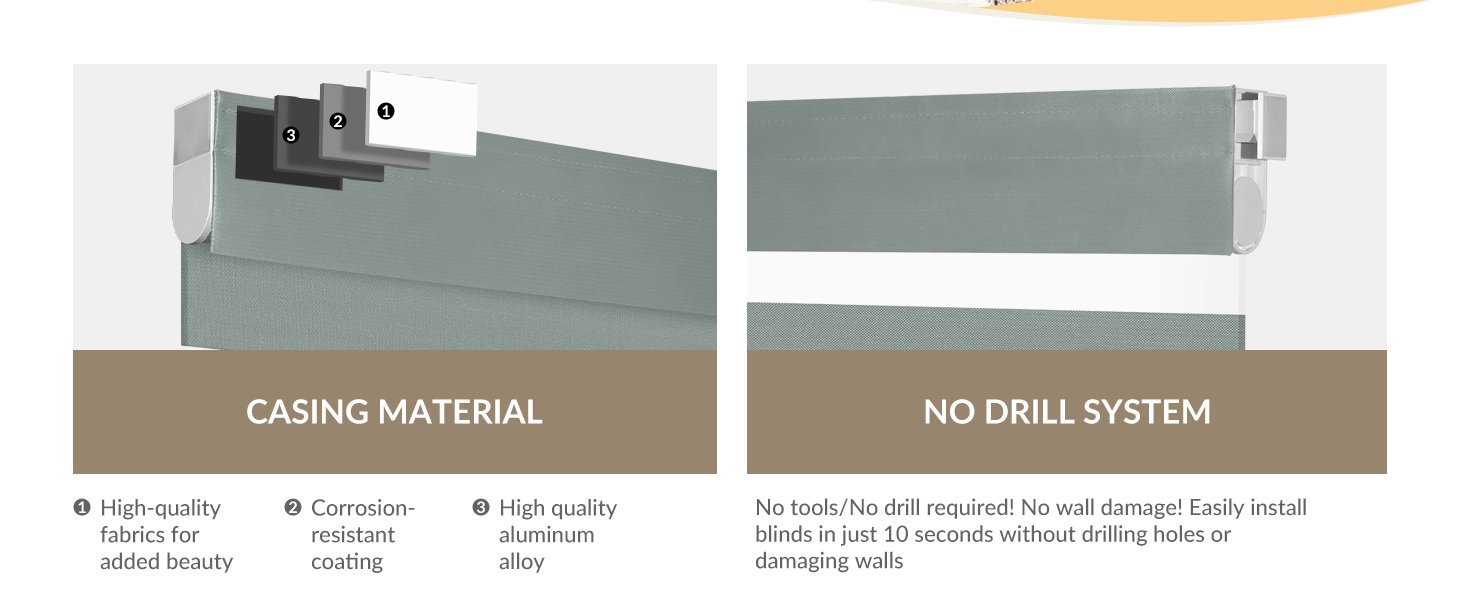 Boolegon No Drill No Tools Zebra Shades, Filtering Zebra Blinds, Dual Layer Cordless Zebra ...