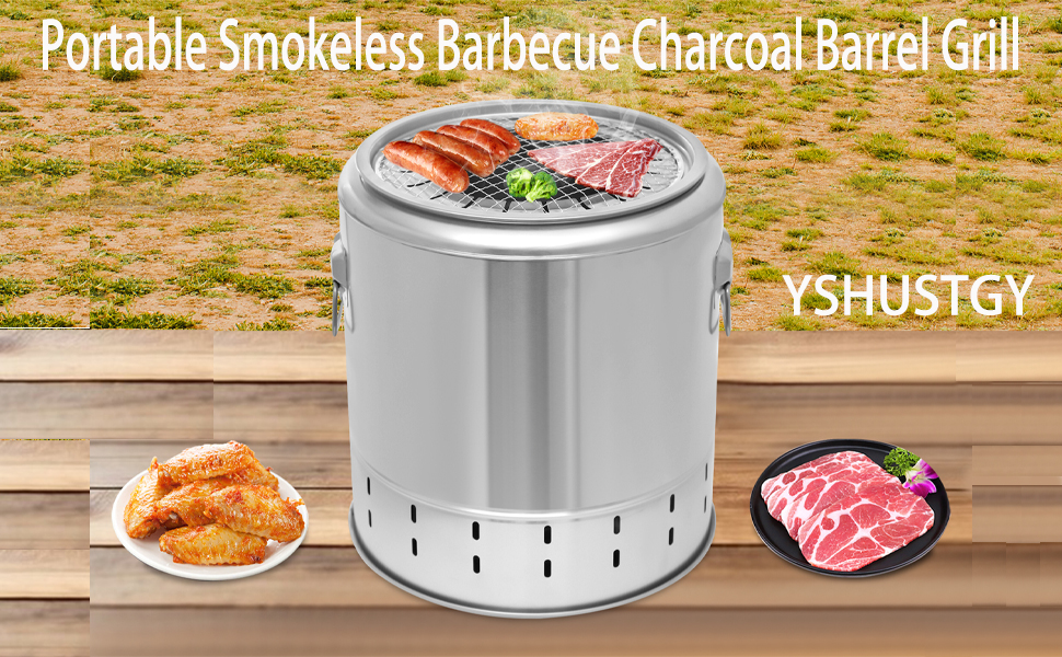 Amazon.com: Portable Smokeless Barbecue Charcoal Barrel Grill,Stainless Steel Surround Charcoal ...