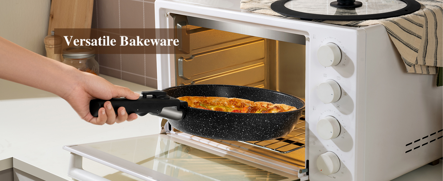 20 Pcs Pots and Pans Set Non Stick, Stackable Cookware Sets with Detachable Handle, Granite ...