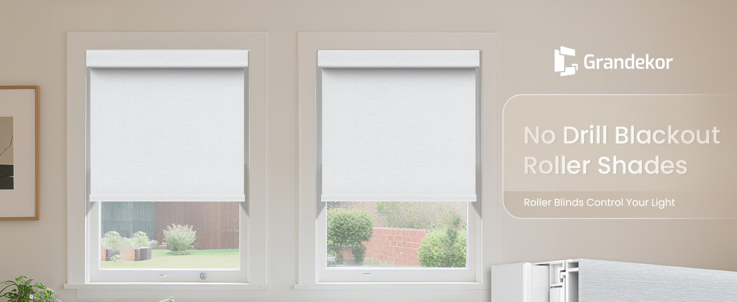Amazon.com: Grandekor No Drill No Tools Blackout Roller Shades for Windows, Blackout-Textured ...