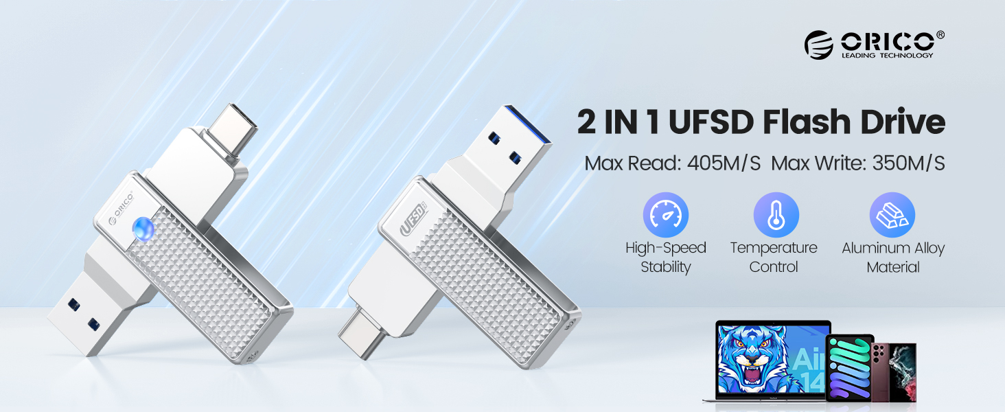 ORICO UFSD USB C Stick 128 GB, Stabil 405 MB/S, Metall Effiziente Wärmeableitung Memory Stick, 2 ...