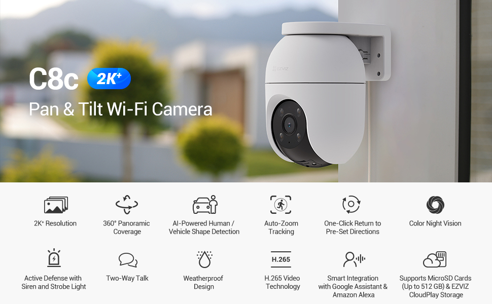 EZVIZ C8C Security Camera, 4MP 2K+ Outdoor WiFi Camera, CCTV Camera for Home with 360° Coverage ...