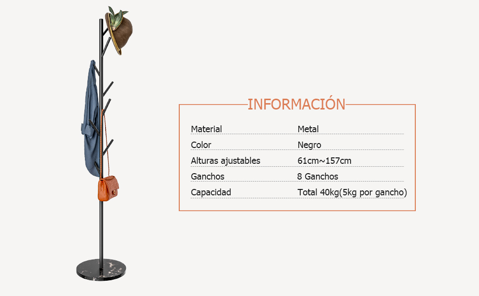 Perchero de metal con 8 Ganchos,Perchero con Base de Marmo, perchero de pie Moderno,Perchero de ...
