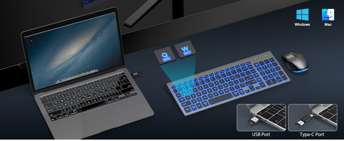 Sablute Wireless Keyboard And Mouse Combo Backlit Compact Quiet Keyboard With Rgb Mouse