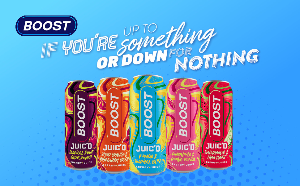 Boost Juic'd Energy Drink Mango & Tropical Juice Blitz | 12 Multipack Carbonated Soft Drinks ...