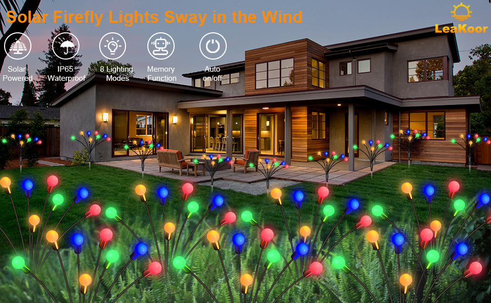 LeaKoor Solar Firefly Lights Outdoor Waterproof - 6 Pack 48 LEDs Firefly Lights Solar Outdoor ...