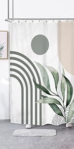 Amazon.com: Mitpok Sage Green Boho Mid Century Shower Curtain 60Wx72H Abstract Gold Leaves Plant ...