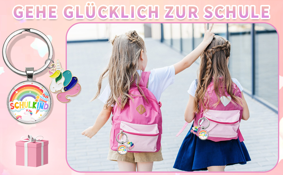 Einschulung Mädchen Geschenk Einhorn Schlüsselanhänger mit Grußkarte Geschenkbox, Glücksbringer ...