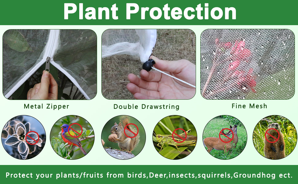 Amazon.com : 4 Pack Fruit Tree Netting with Zipper & Drawstring, Ultra Fine Bird Barrier Garden ...