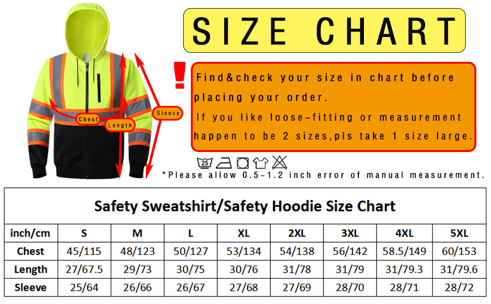 Kazsaifo Hi Vis Hoodie for Men Women Class 3 High Visibility Safety Hoodies Jacket Reflective ...
