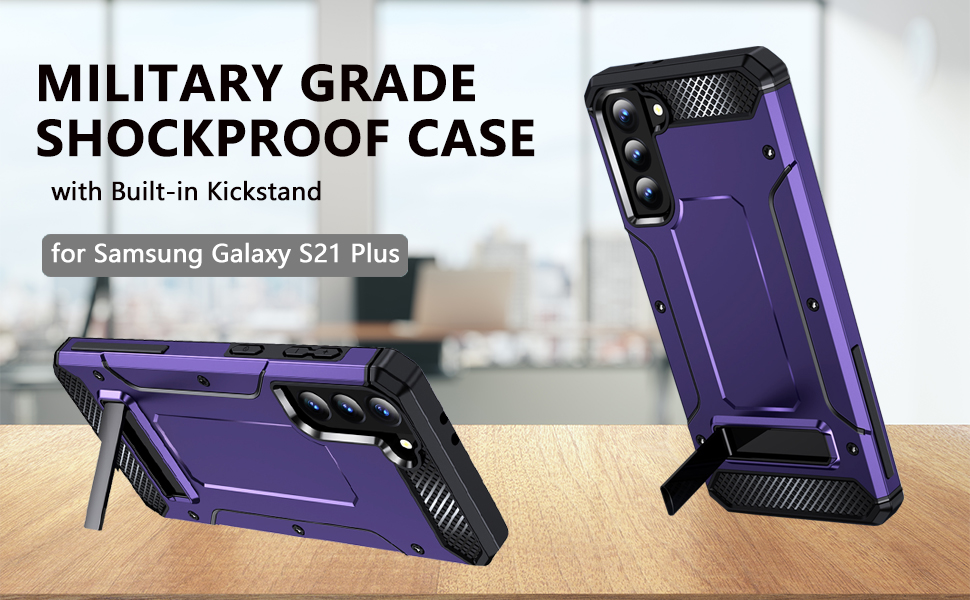 Amazon.com: Samsung Galaxy S21 Plus Case - Military Grade Drop Protection with Metal Kickstand ...