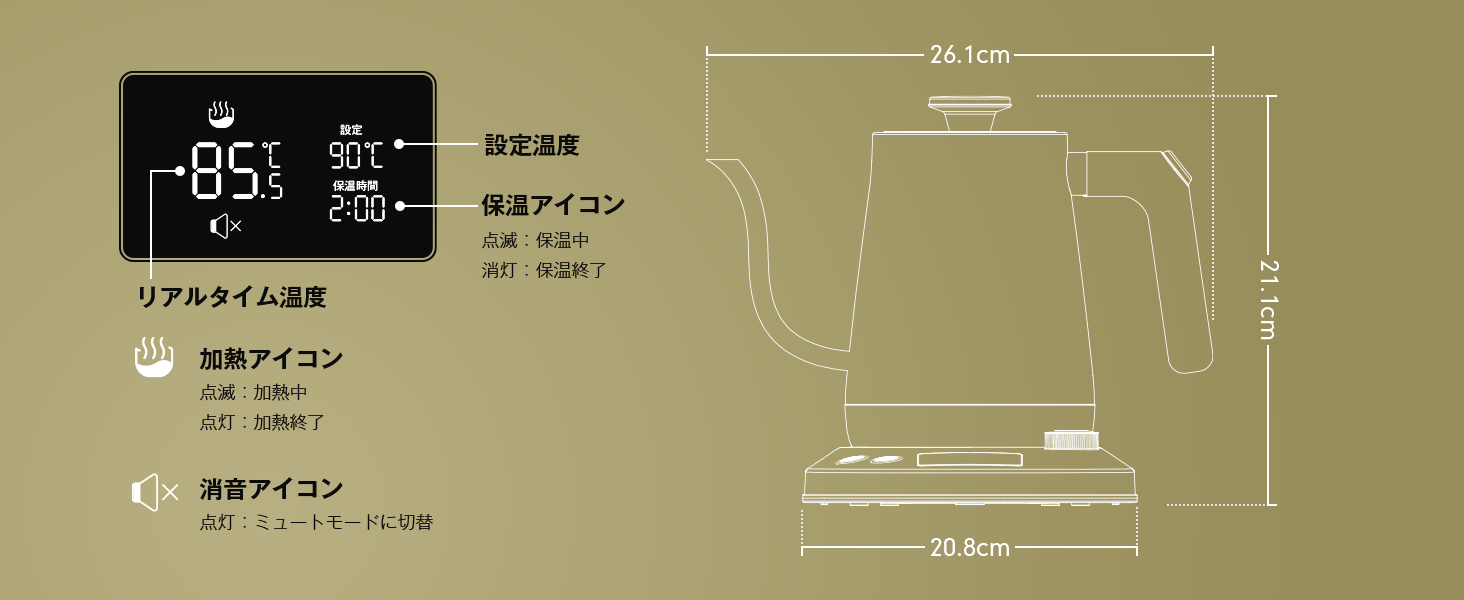 Amazon | 【Nafuhareオリジナル】 電気ケトル コーヒーケトル 0.8L 1200W 温度調節 保温機能 ドリップケトル 細口 コーヒーポット 1℃単位温度設定 2時間保温 ...