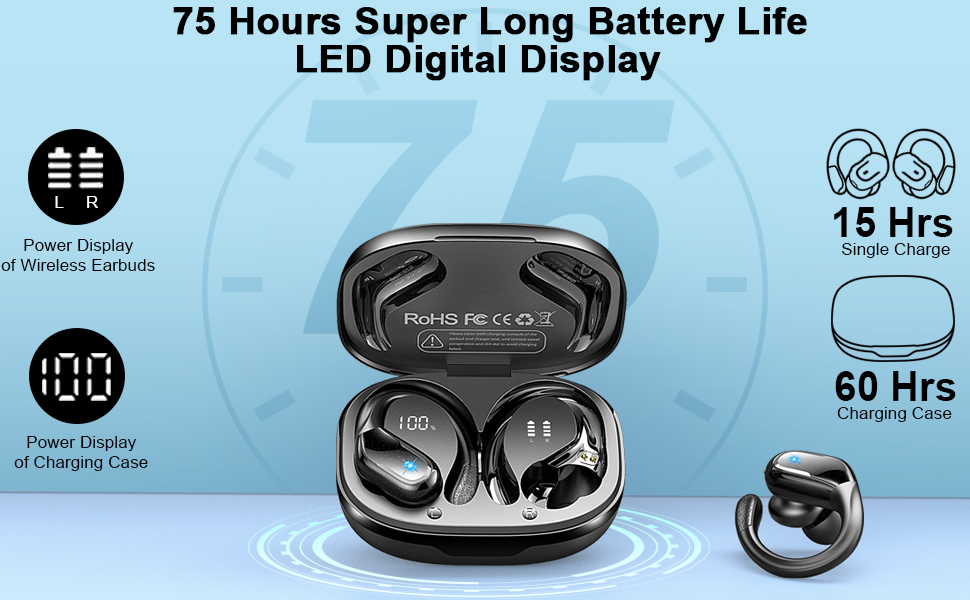 Wireless Earbuds, Bluetooth 5.4 Headphones, 75H Bluetooth Earbuds with ...