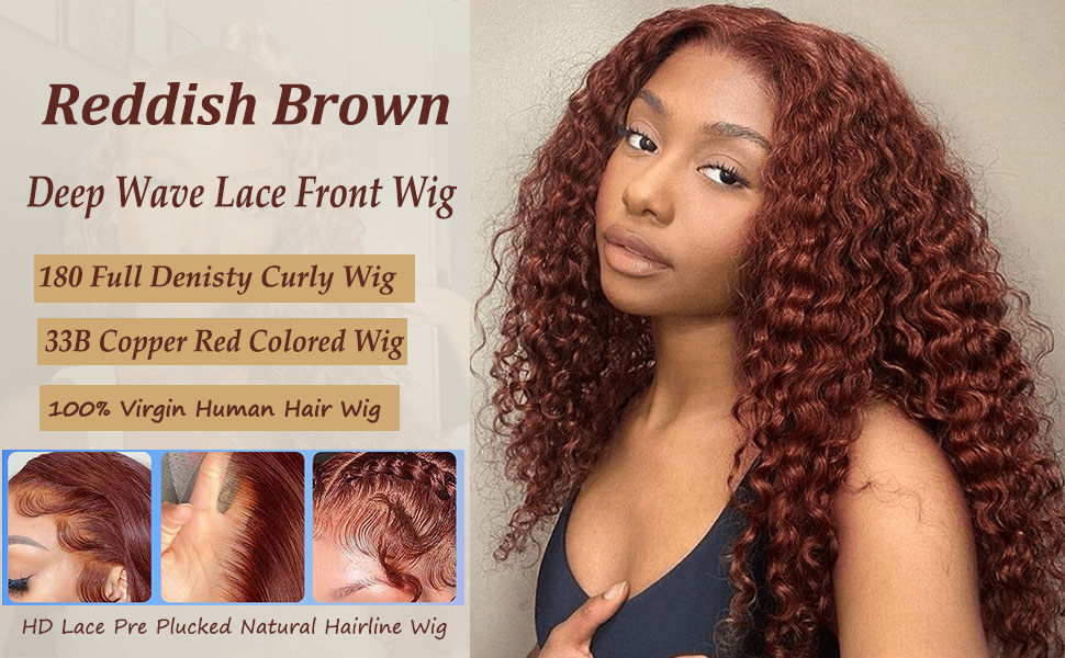 Amazon.com : Siyun Show 13x4 Reddish Brown Deep Wave Lace Front Wigs Human Hair Wigs for Black ...
