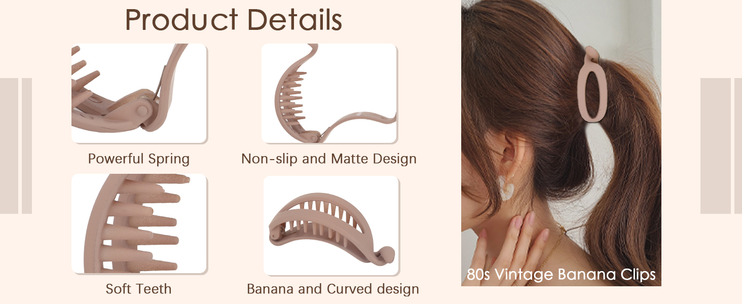 Amazon.com : ANBALA Banana Clips for Thick Hair 6PCS Matte Banana Hair Clips for Women Strong ...