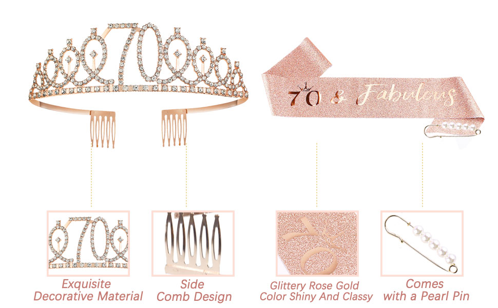 Amazon.com: Trgowaul 70th Birthday Decorations Party Set for Women, Rose Gold 70 Birthday Banner ...