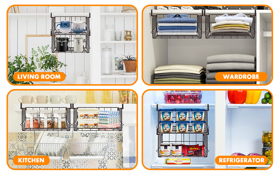 Amazon.com - Hanging Under Shelf Storage Basket, 4 Pack Foldable Under ...