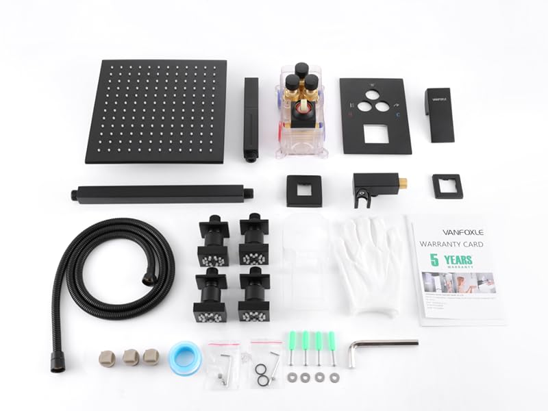 Vanfoxle Shower Faucet Set Matte Black Shower System,Push Button Diverter Shower Faucet with 2 ...