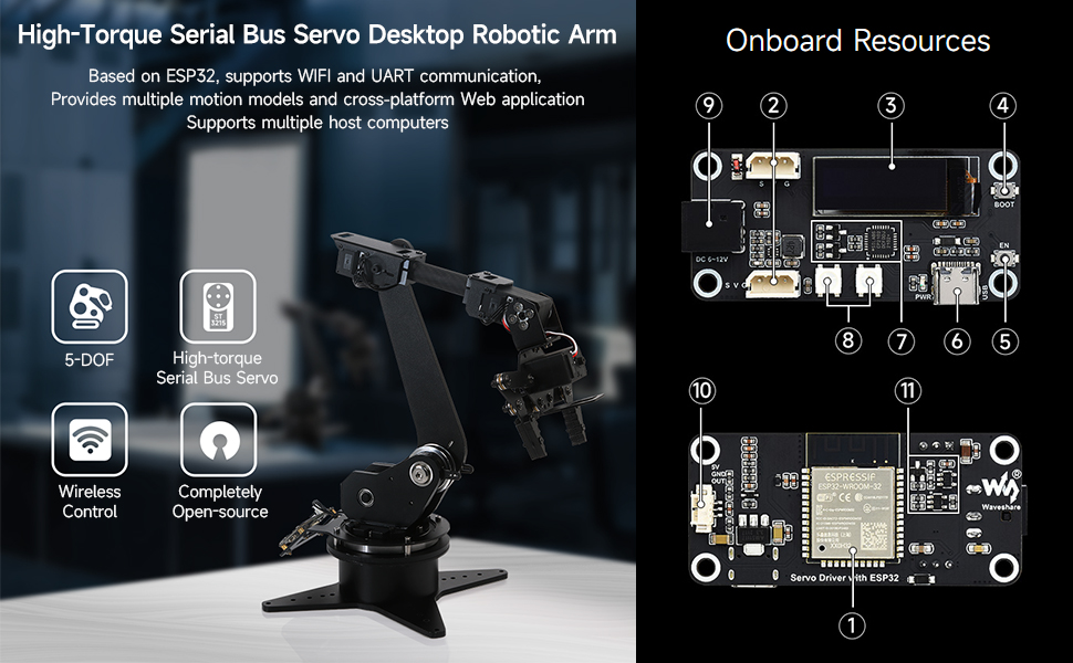 Amazon.com: Waveshare High-Torque Serial Bus Servo, Desktop Robotic Arm Kit, Based On ESP32, 5 ...