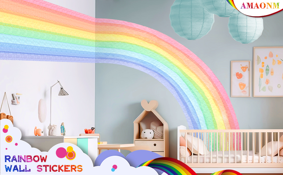 Amazon.com: Amaonm Removable Large Boho Watercolor Half Rainbow Wall Stickers Murals Giant Peel ...