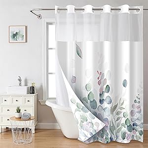 Amazon.com: Planially No Hooks Shower Curtain with Snap in Liner,72W*74L No Hook Shower Curtain ...