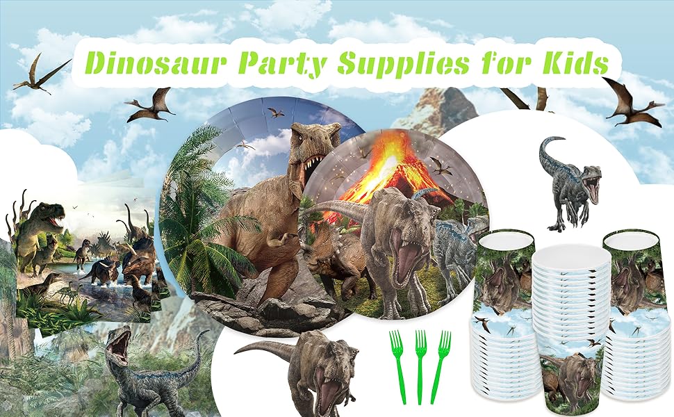 Amazon.com: Dinosaur Birthday Party Supplies Dino World Baby Kids Happy ...
