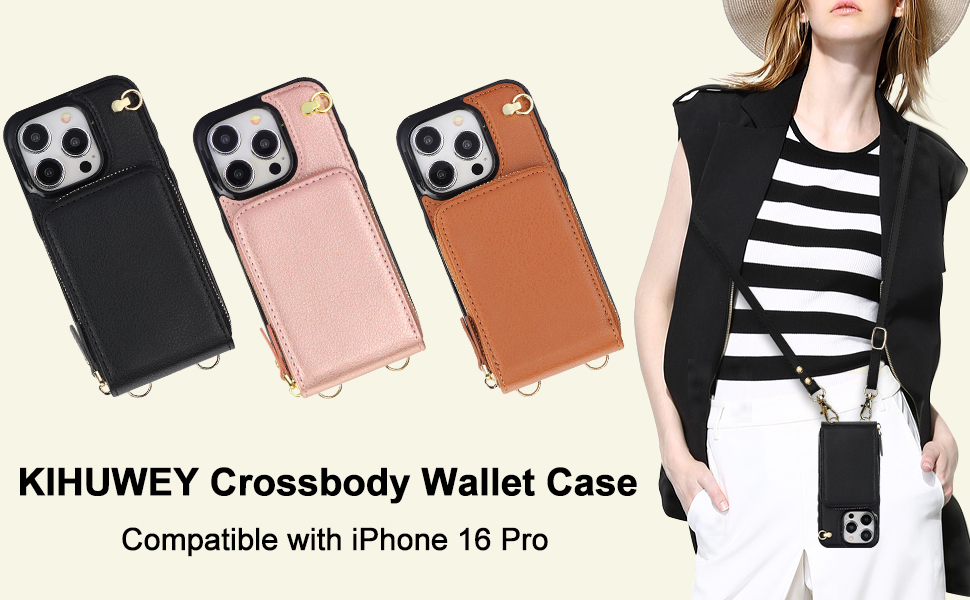 Amazon.com: KIHUWEY Crossbody Wallet Case for iPhone 16 Pro, Zipper Pocket Case with Card Holder ...