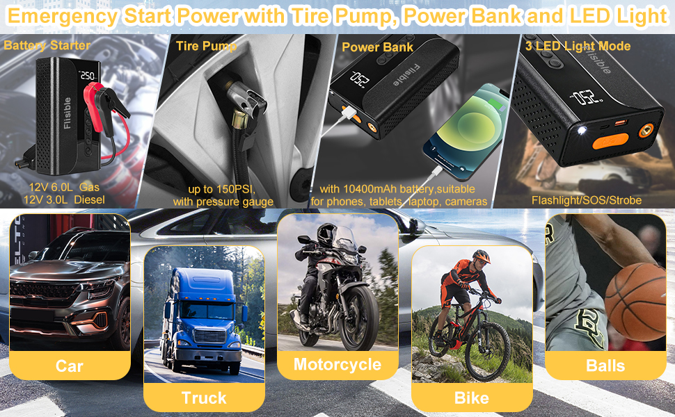 Amazon.com: Jump Starter with Air Compressor, Portable Car Battery Charger, 2000A 150PSI Jump ...