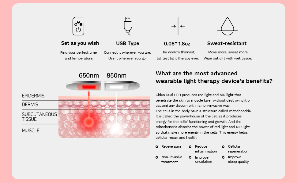 Amazon.com: Cirius LED Attachable Patch Near-Infrared Red Light Therapy Device Home Use Wearable ...