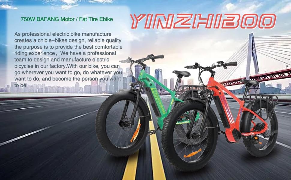 Amazon.com : YinZhiBoo Electric Bike for Adults 750W BAFANG Motor 26'' Fat Tire Ebike with 48V ...