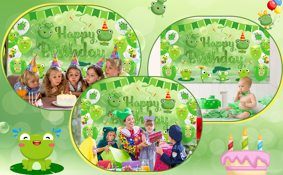 Amazon.com: Frog Birthday Party Decorations Banner, Frog Happy Birthday ...