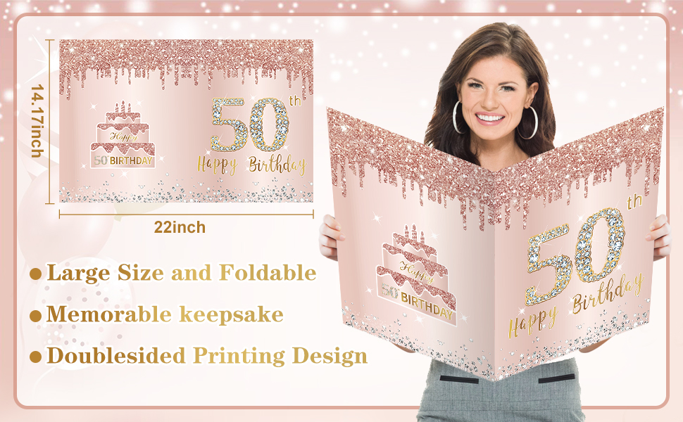 Amazon.com : Large 50th Birthday Card With Envelope, Jumbo 50 Birthday Guest Book Greeting Cards ...