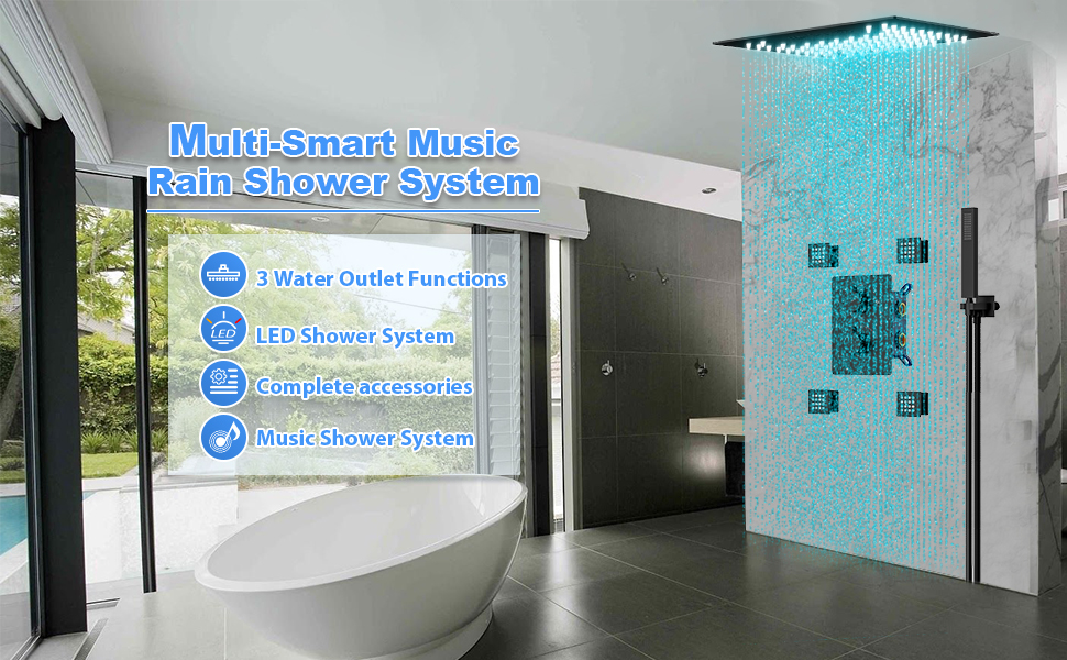 ILROOMH Thermostatic Shower System, Smart Full Body Rain Shower System with Body Jets, Luxury ...