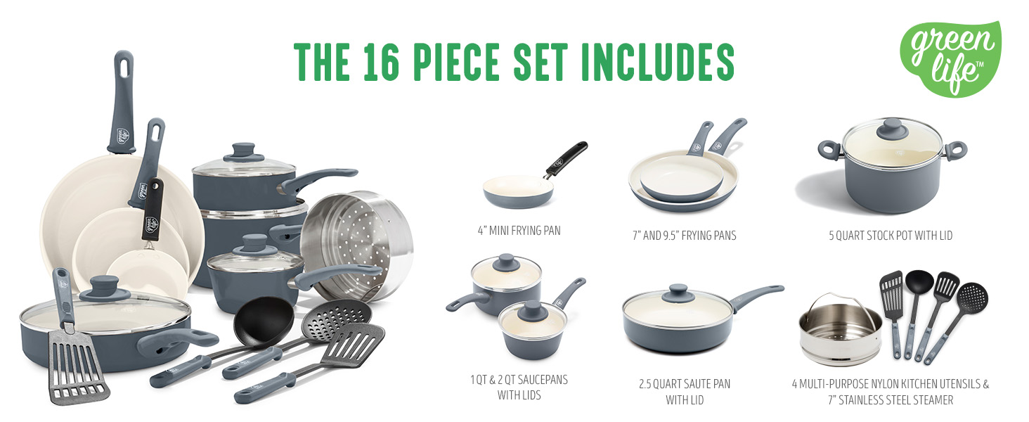 Amazon.com: GreenLife Soft Grip Healthy Ceramic Nonstick 16 Piece Kitchen Cookware Pots and ...