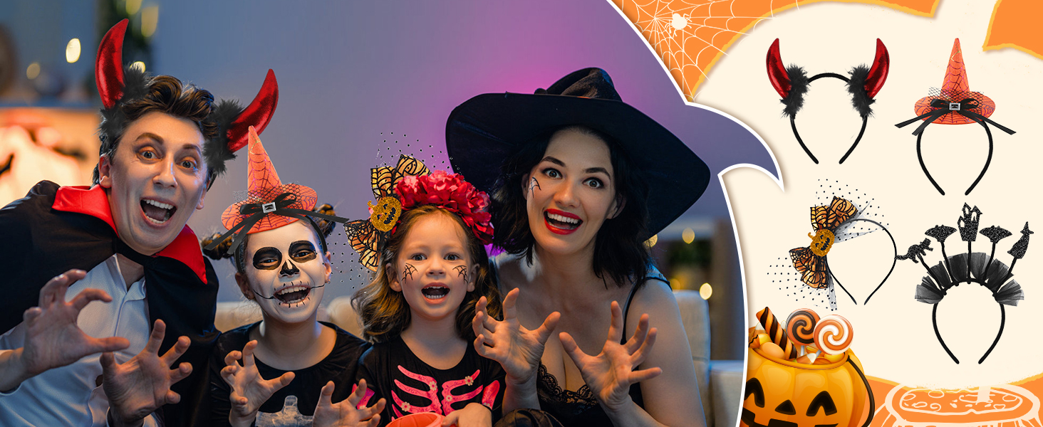 Amazon.com: 12Pcs Halloween Headband for Women Kids, Pumpkin Witch Hat ...
