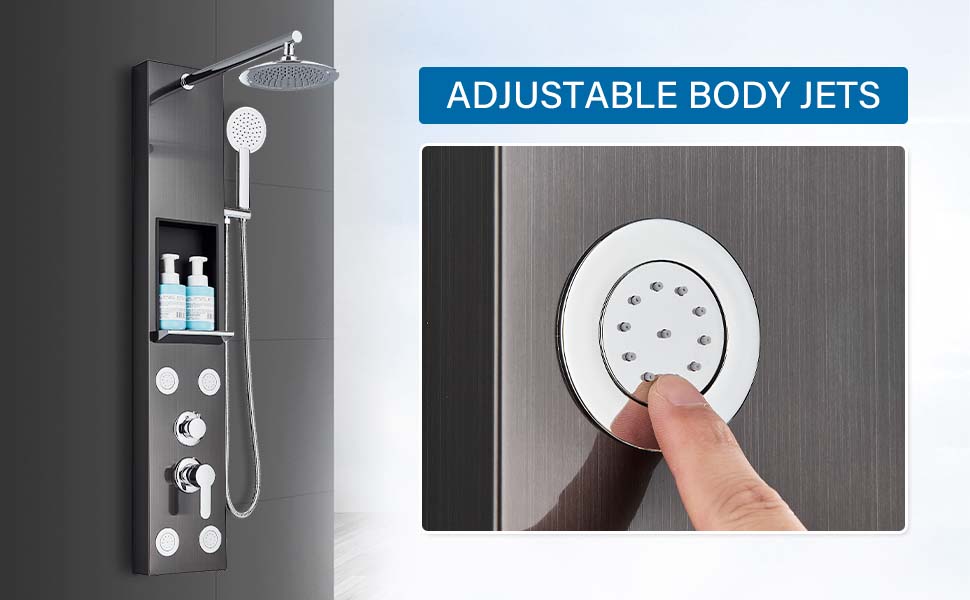 AWorddy Shower Panel Column Tower with 3 in 1 Multiple Function, Waterfall Rainfall Shower Head ...