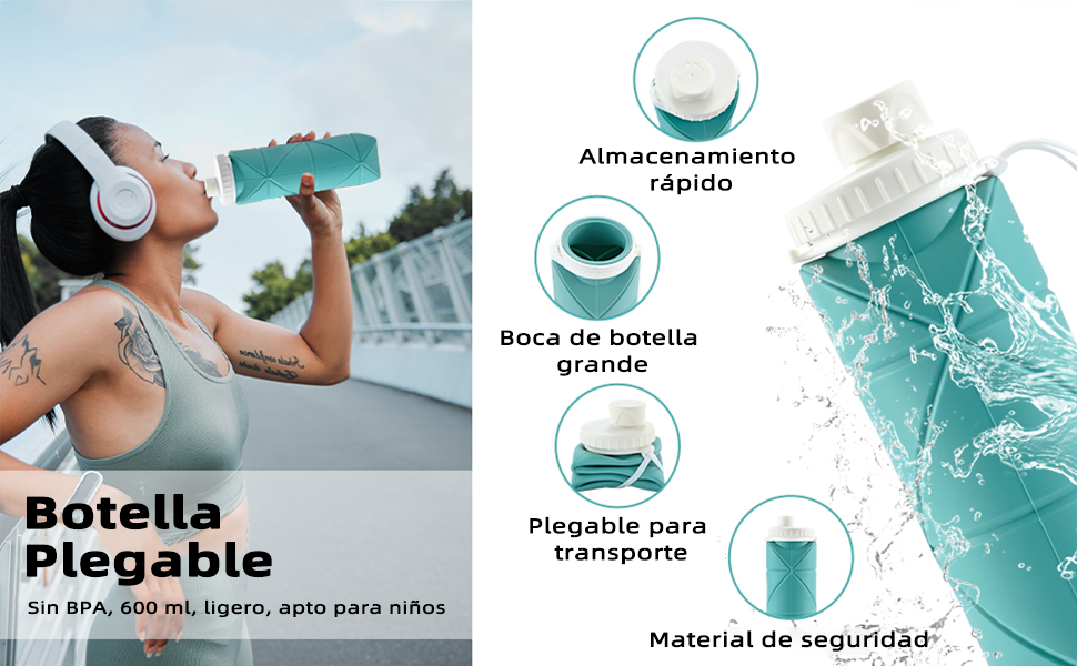 Botella de agua deportiva plegable, 2 botellas de agua blandas con válvula a prueba de fugas ...