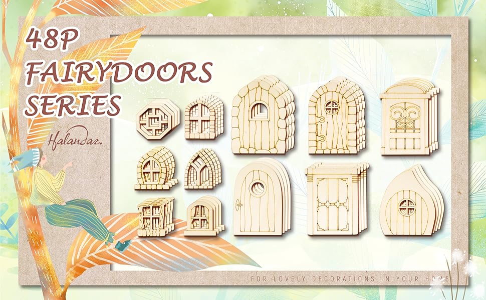 Amazon.com: Halandar 48 Pcs Fairy Door & Window Craft Kit - Wooden Garden Doors, Unpainted ...