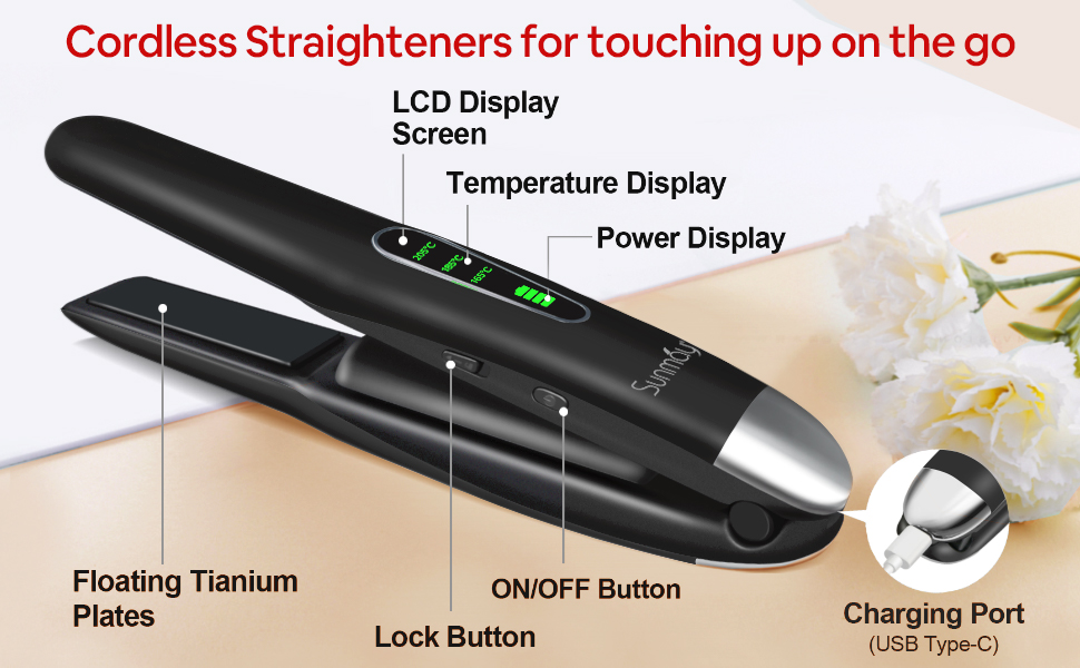SUNMAY Voga 2 in 1 Cordless Hair Straighteners and Curler, Travel Wireless Portable USB ...