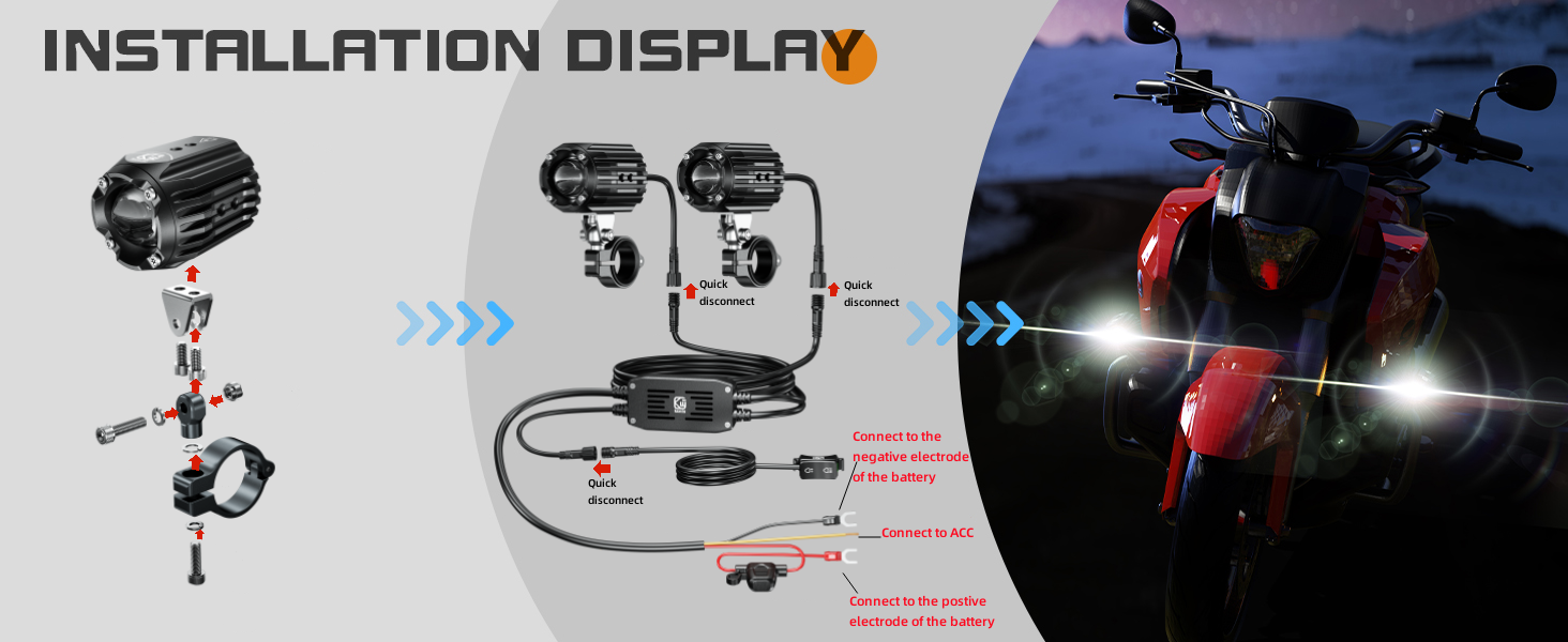 Amazon.com: Motorcycle Auxiliary LED Light Driving Spotlights White/Amber Fog Lights with Mount ...