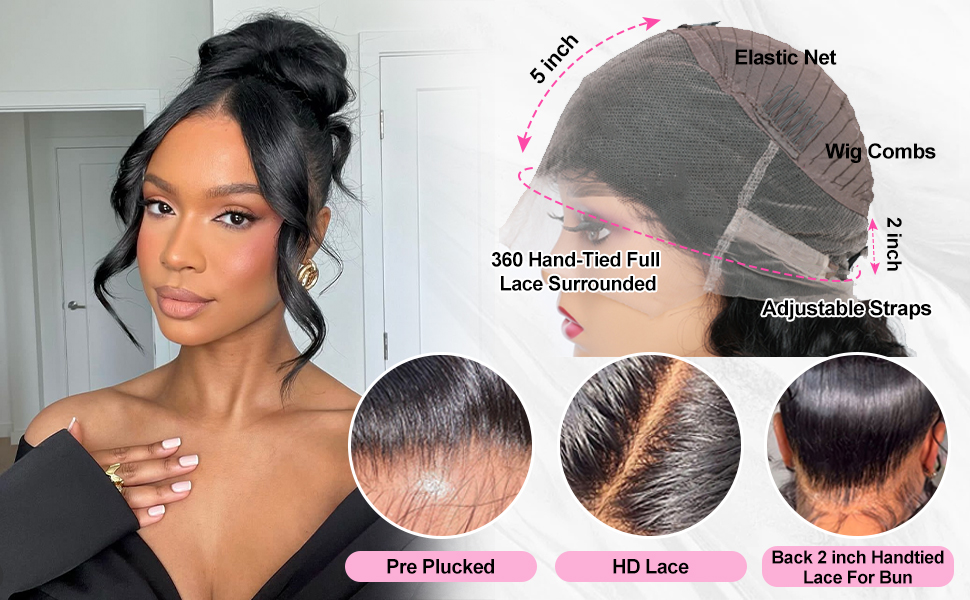 Amazon.com : 360 Body Wave Full Lace Front Wigs Human Hair Pre Plucked With Baby Hair 200% ...