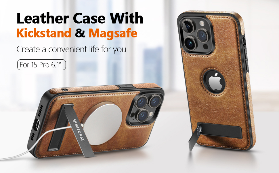 Amazon.com: WTCASE Magnetic for iPhone 15 Pro Leather Case,Built-in Invisible Stand [Compatible ...