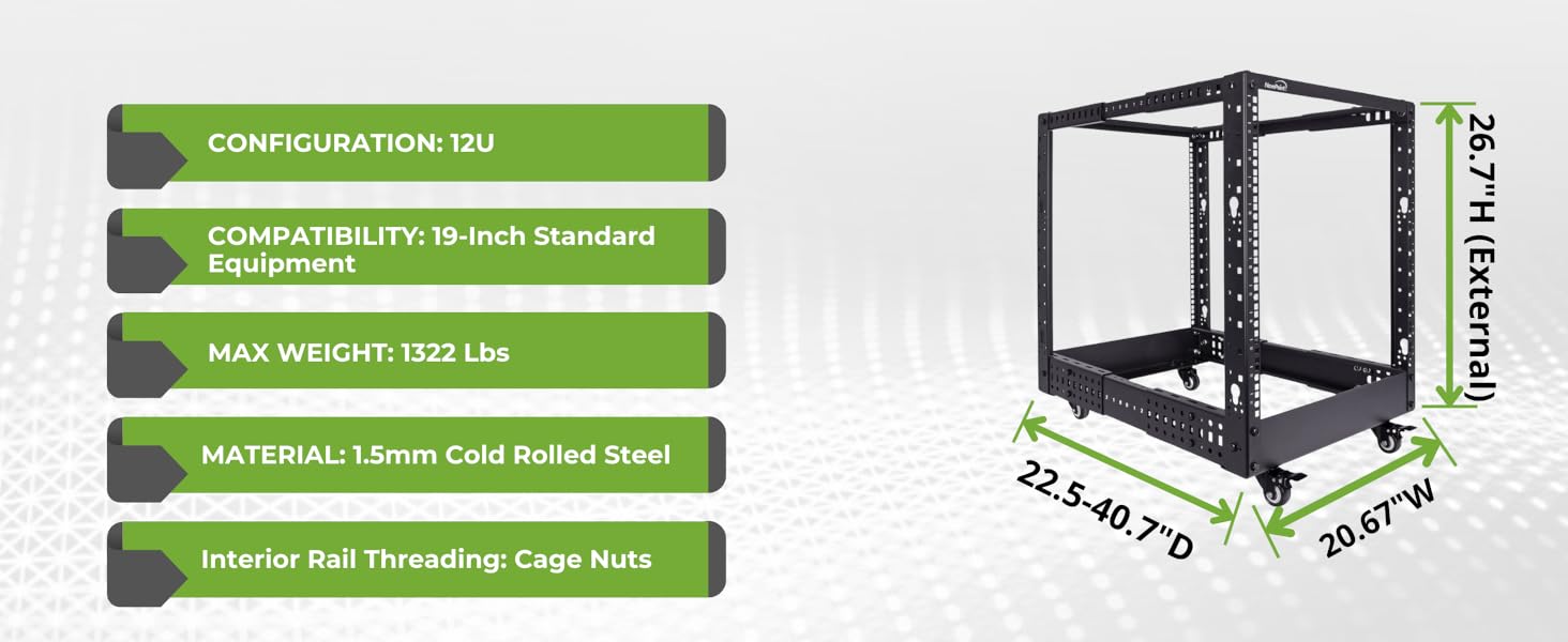 Amazon.com: NavePoint 12U 4 Post Server Rack – Open Frame Rack for 19 Inch Equipment, Adjustable ...