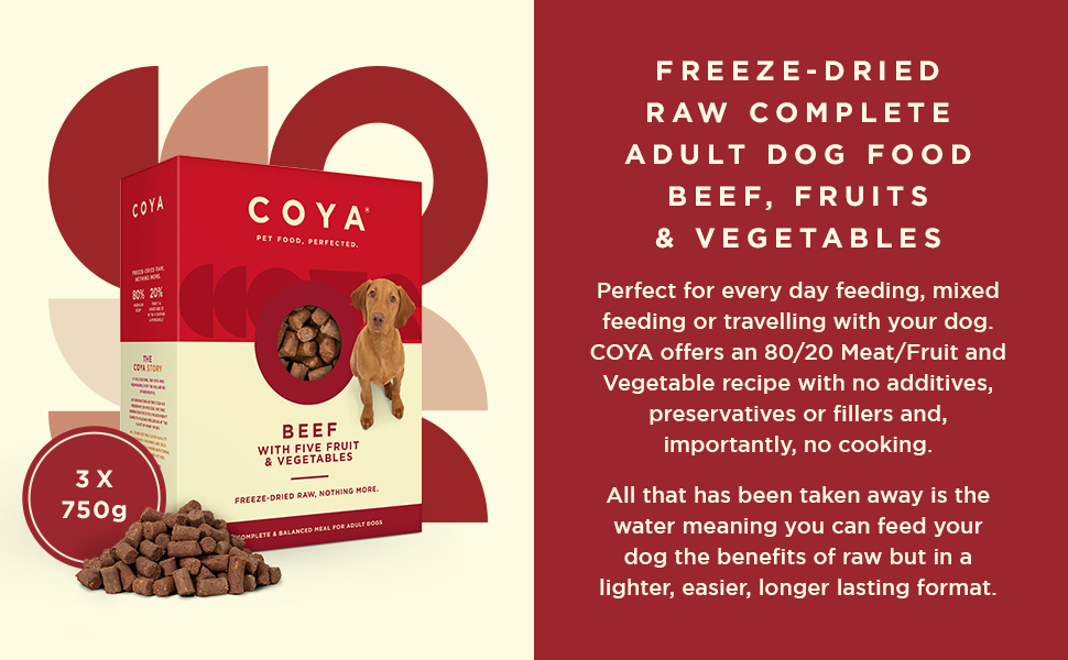 COYA Freeze-Dried Raw Dog Food, Beef (3 x 750g) Hypoallergenic & Grain Free, Made With 80% Meat ...