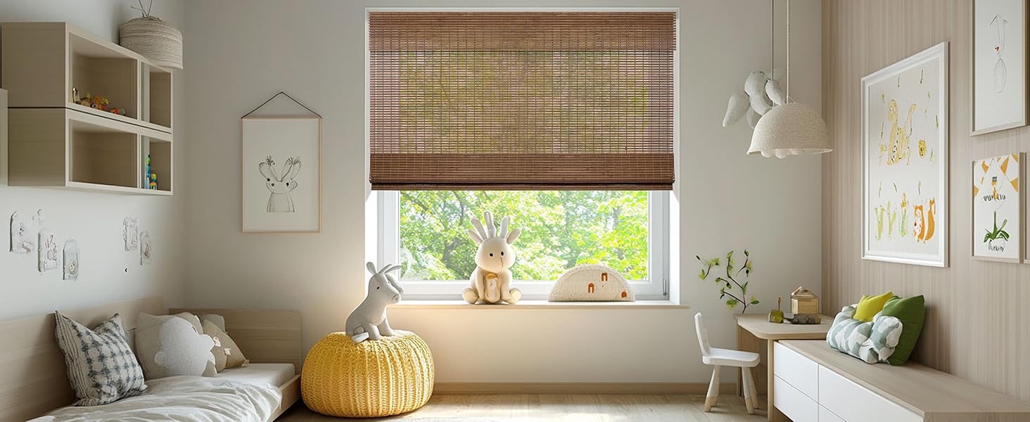 SEEUNANA Bamboo Roman Shades with Valance, Sheer Cordless Blinds for ...
